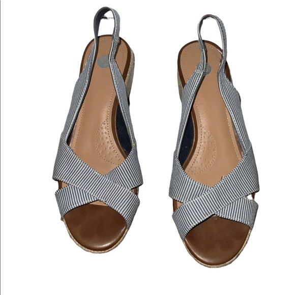 Dress Barn | Shoes | Dress Barn Bluewhite Stripe Wedge Heel Sandals Sz ...